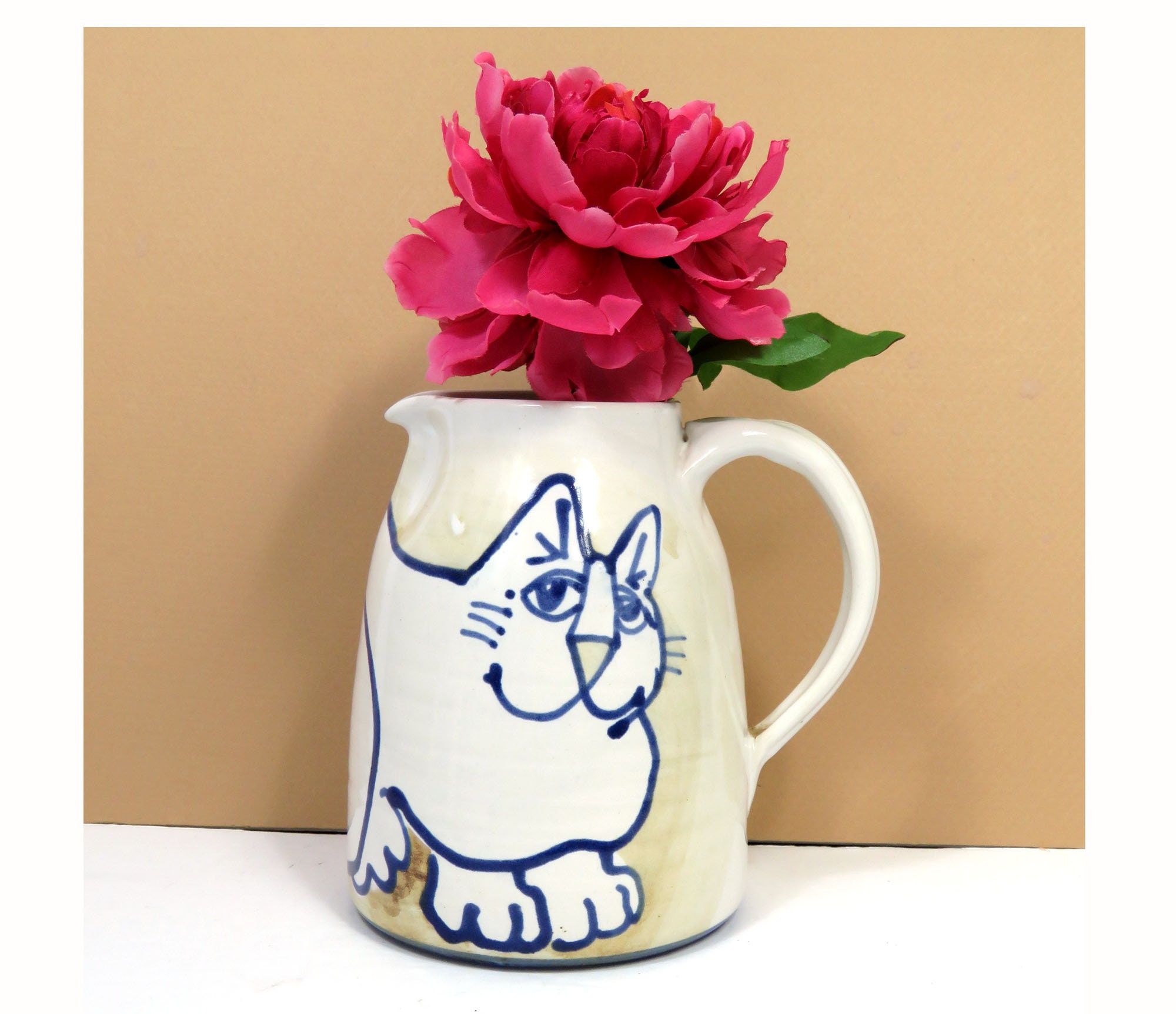 Happy Cat Pottery Milk Pitcher/ Whimsical Hand Painted Kitty | Etsy