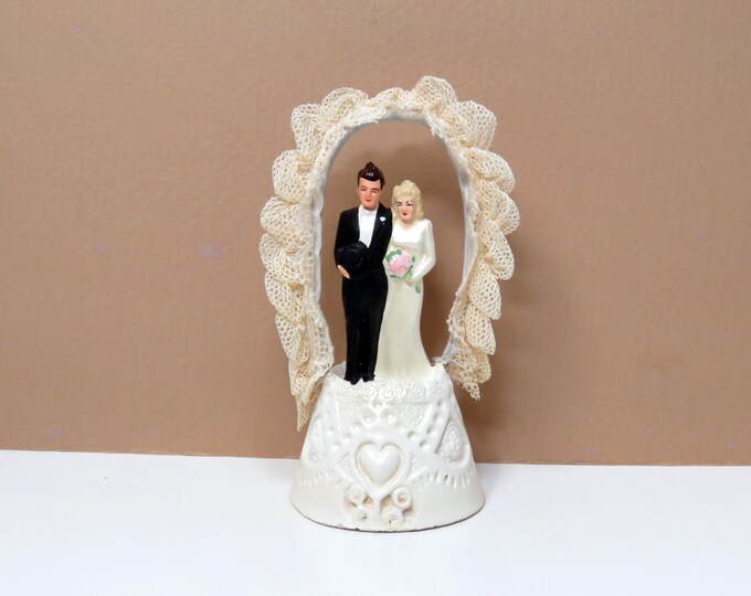 Antique Wedding Cake Topper W Lace Arch/ Vintage Bride & Groom Couple ...