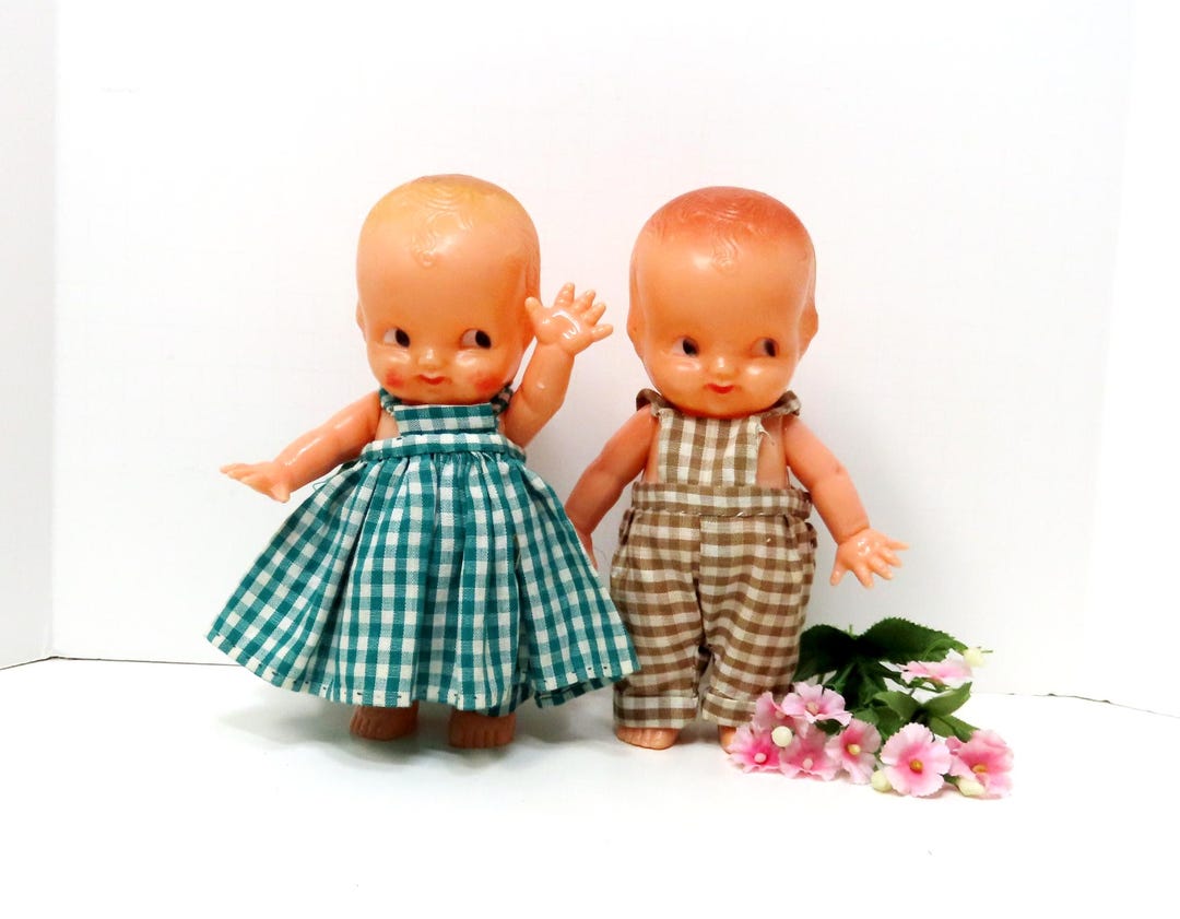 Irwin Kewpie Style Brother Sister Dolls, Handmade Gingham Outfits ...