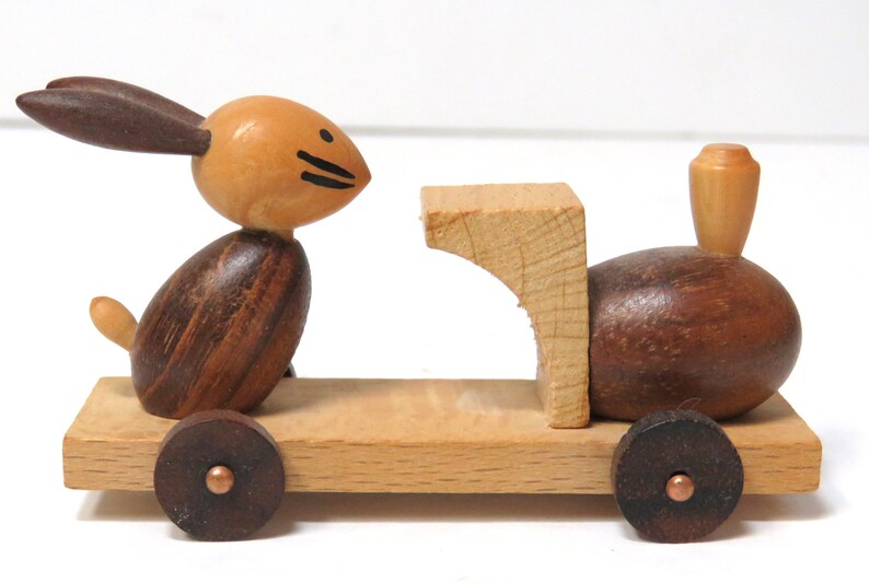 Goula Spain Bunny Train Locomotive/ Vintage Folk Art Miniature Rabbit ...