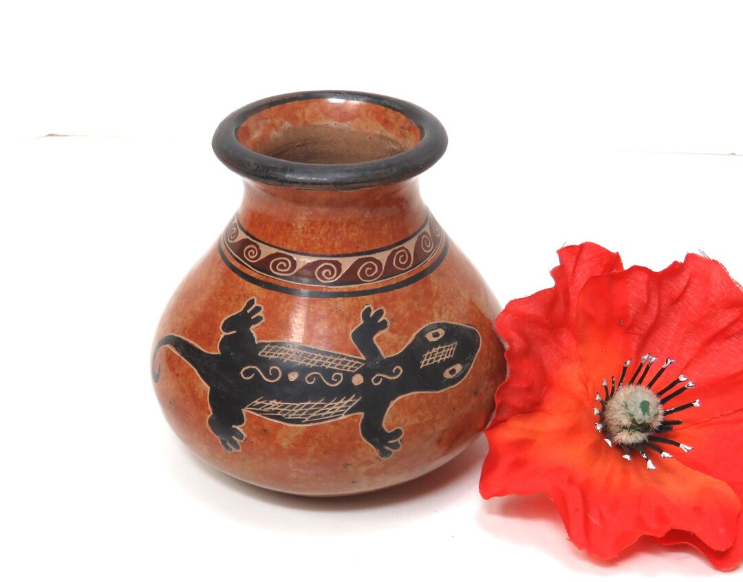 Lizard Art Pottery Vase/ Costa Rica Guaitil Guanacaste Small Clay Pot ...