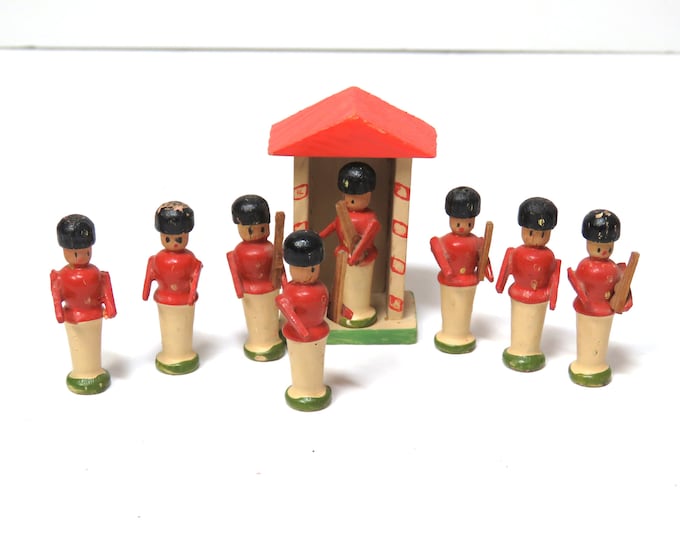 Mini Wooden Toy Soldiers With Guard House, 9 Piece Set /vintage ...