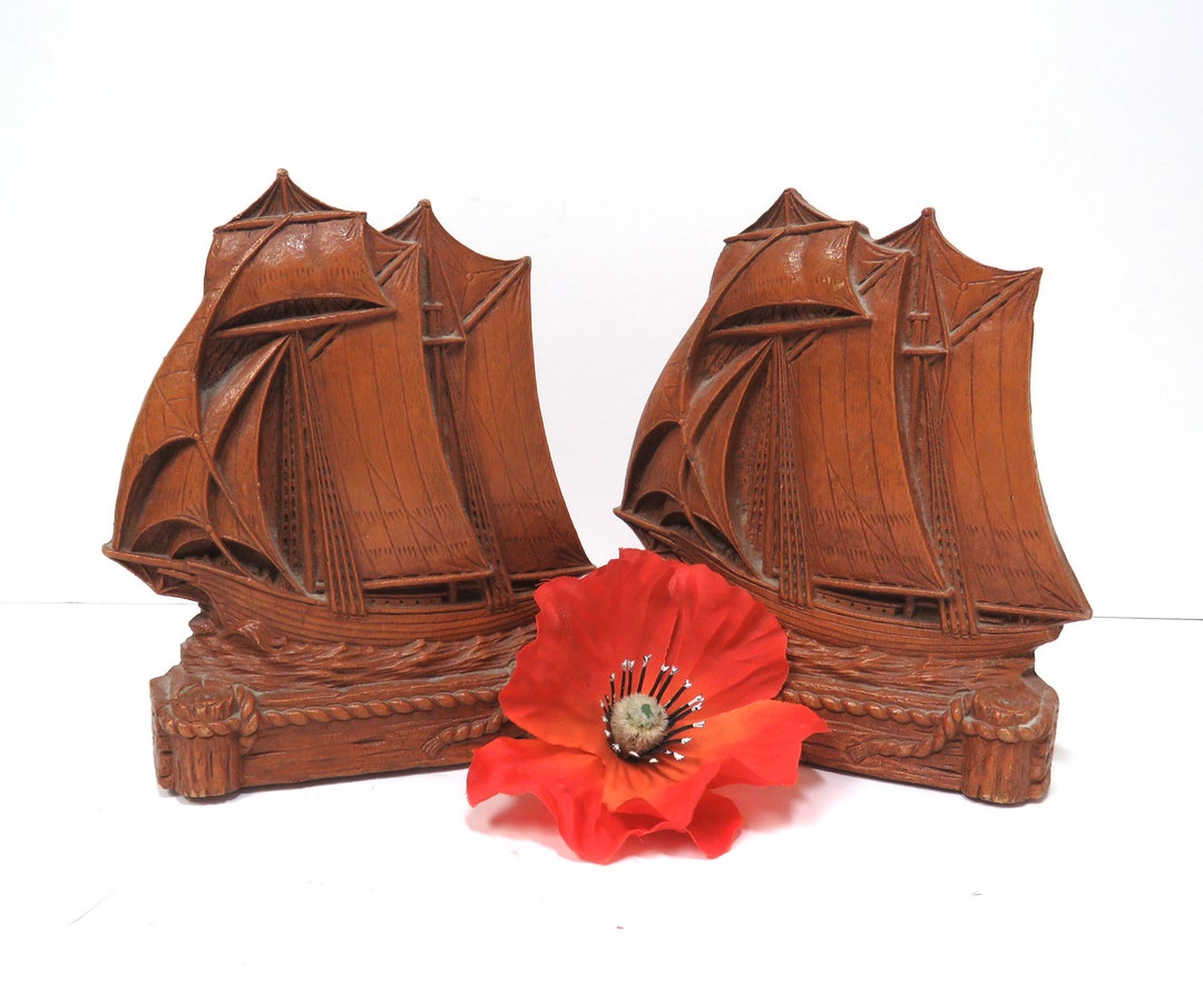 Vintage Sailing Ship Book Ends/ Vintage Syroco Nautical Bookends Pair ...