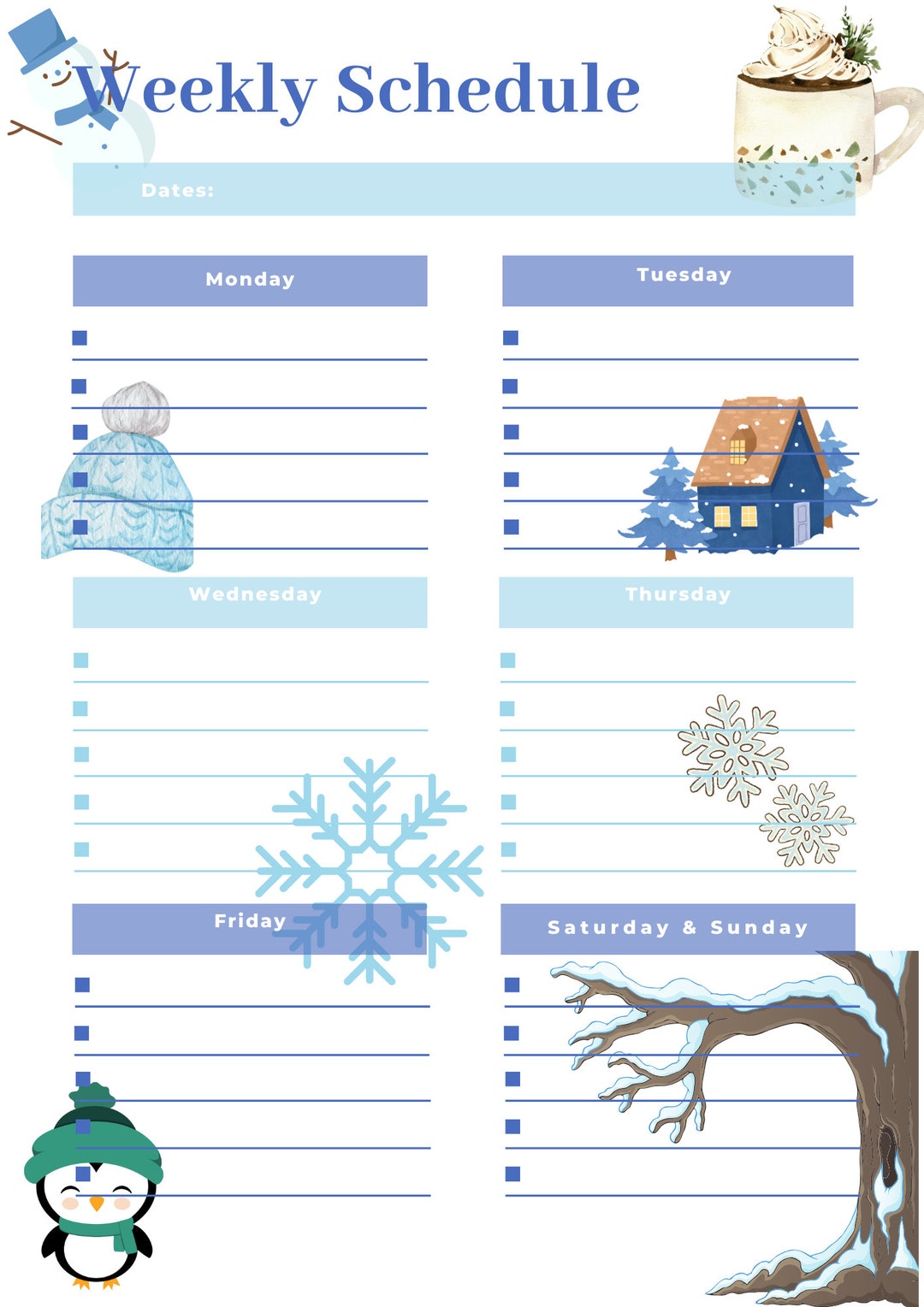 Winter Themed Weekly Planner Template - Etsy