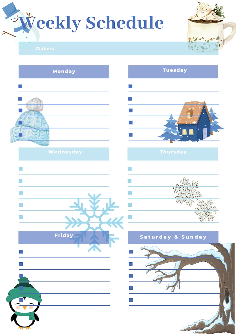 Winter Themed Weekly Planner Template - Etsy