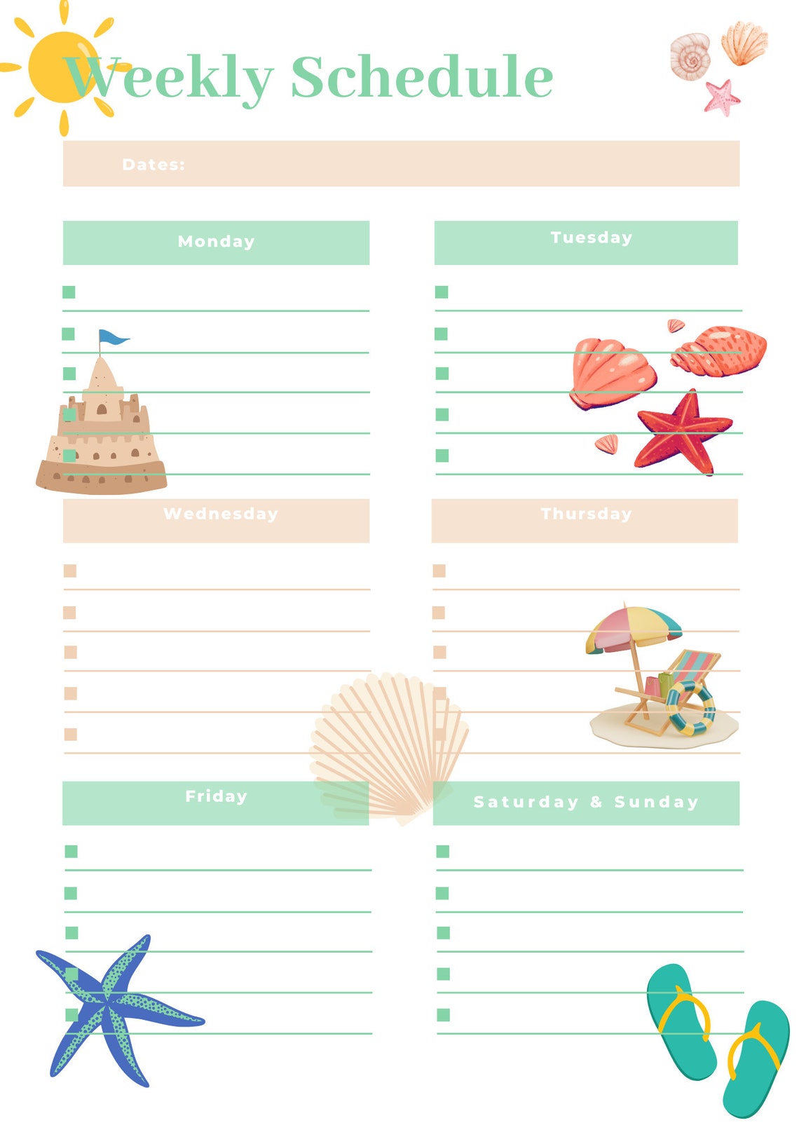 Summer Themed Weekly Planner Template - Etsy