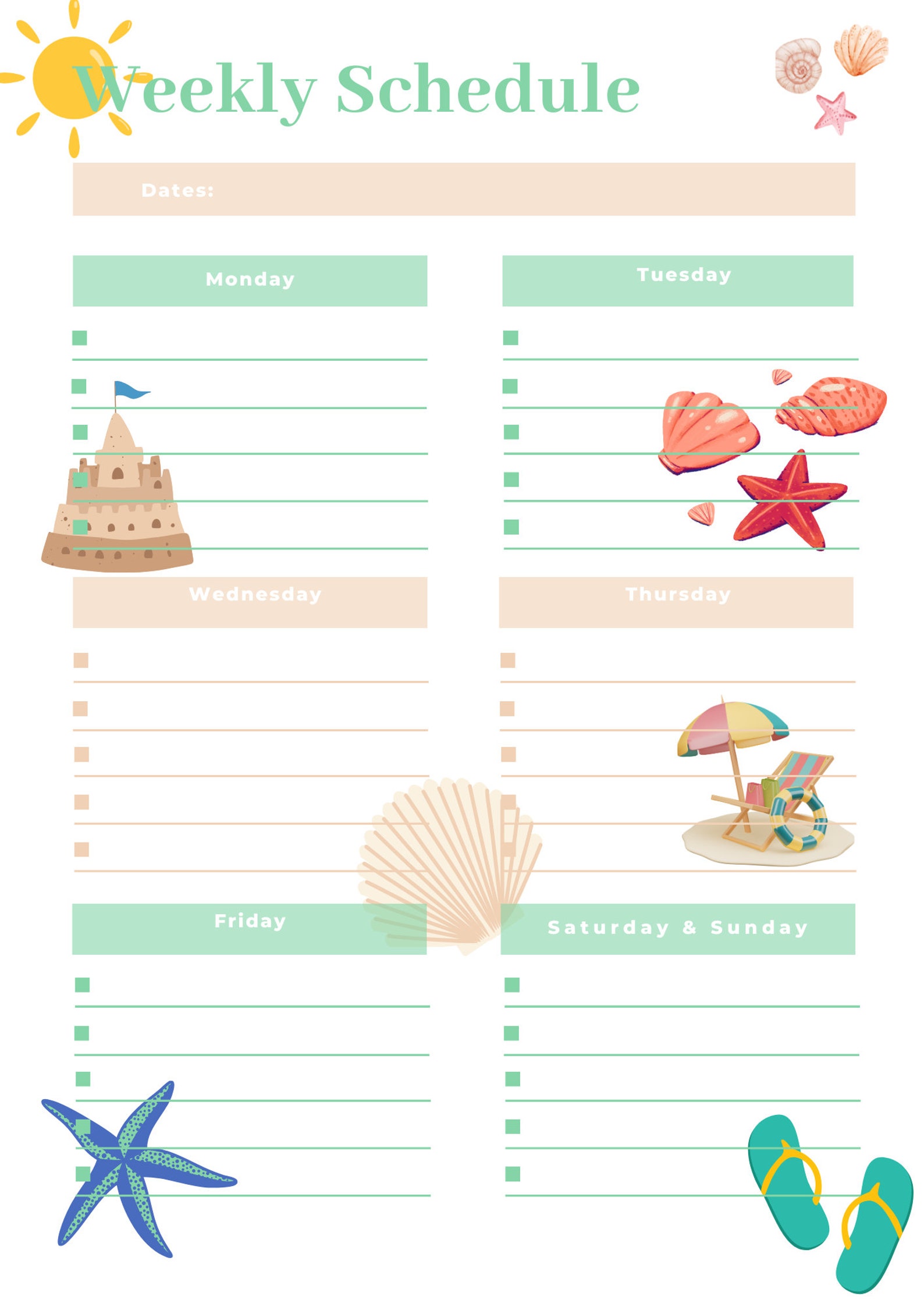 Summer Themed Weekly Planner Template - Etsy
