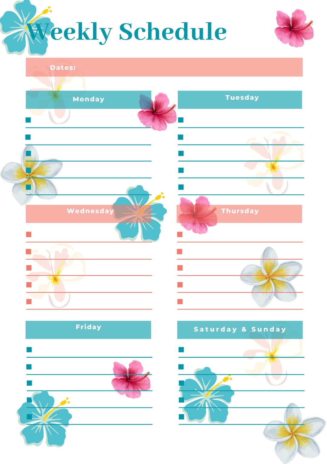 Spring Themed Weekly Planner Template - Etsy