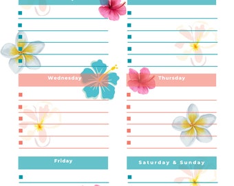 Summer Themed Weekly Planner Template - Etsy