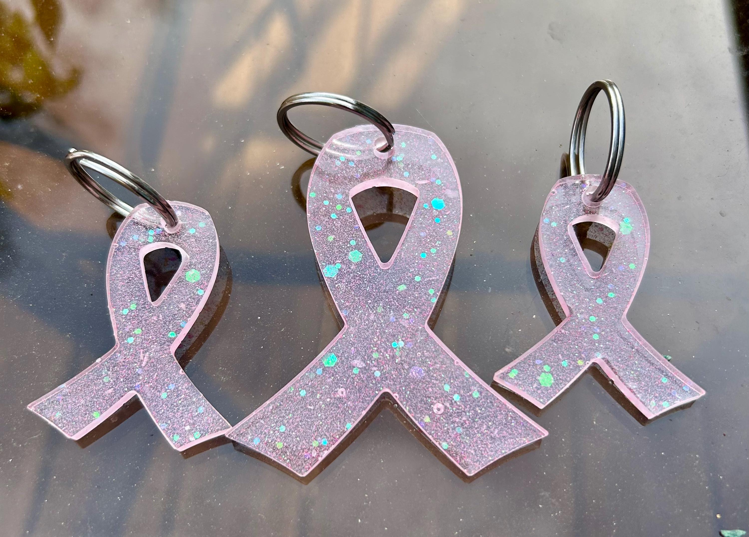 Light Pink Glitter Resin Breast Cancer Awareness Keychains-hand Made ...