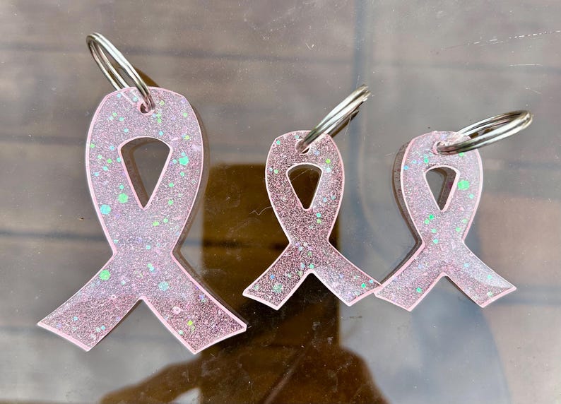 Light Pink Glitter Resin Breast Cancer Awareness Keychains-hand Made ...