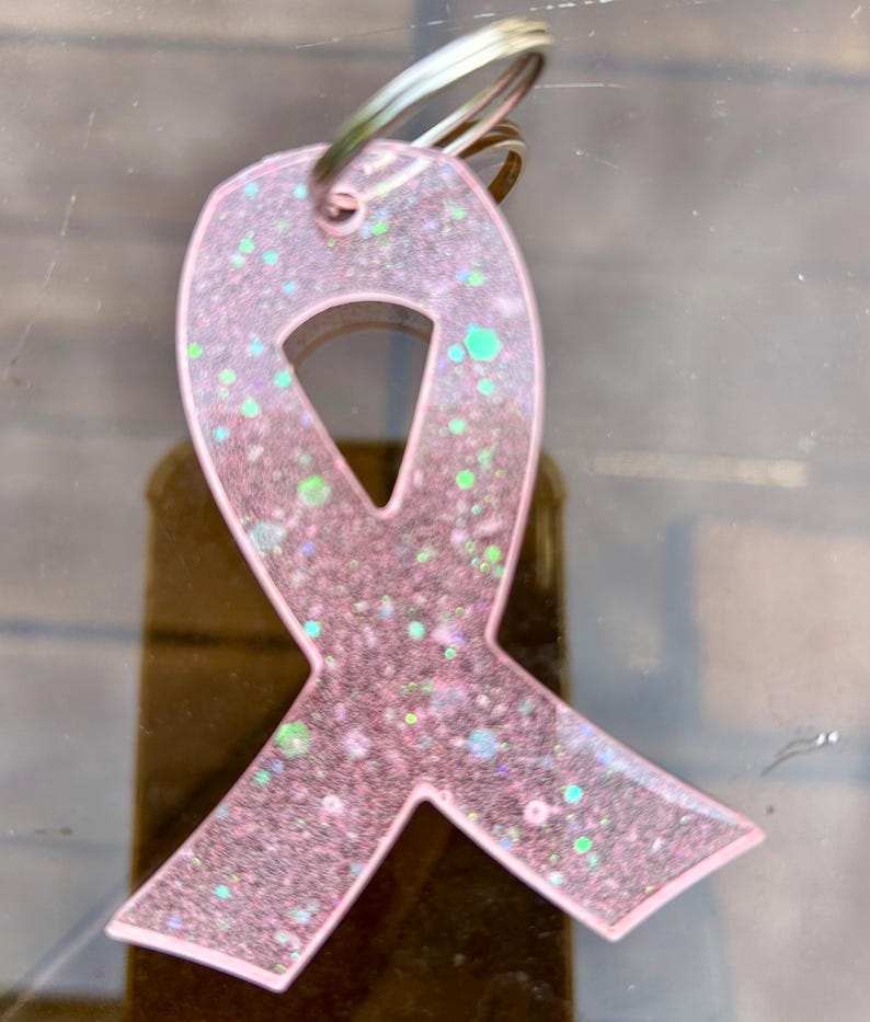 Light Pink Glitter Resin Breast Cancer Awareness Keychains-hand Made ...