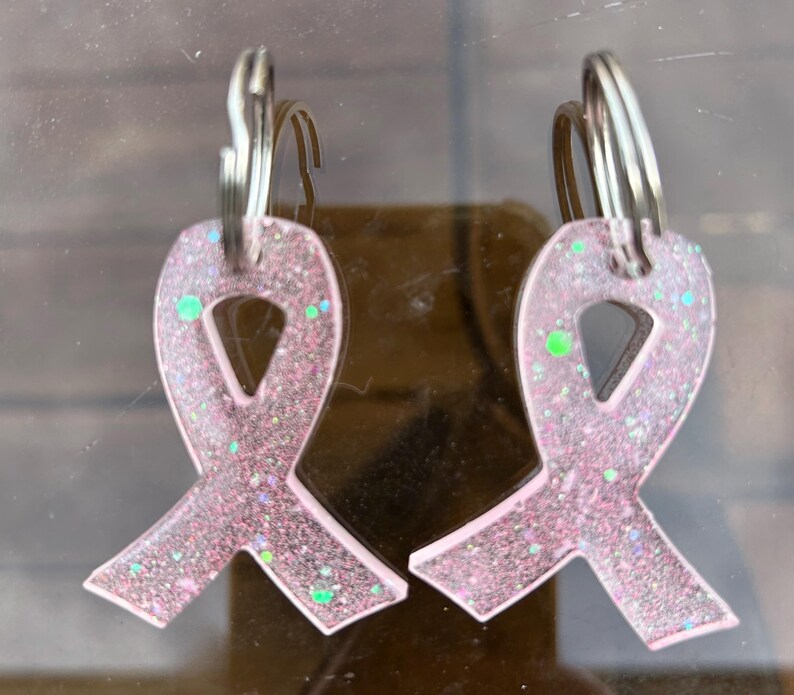 Light Pink Glitter Resin Breast Cancer Awareness Keychains-hand Made ...