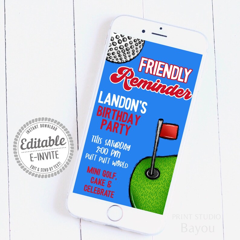 Printable Mini Golf Birthday Party Invitation, Editable Putt-putt Golf ...