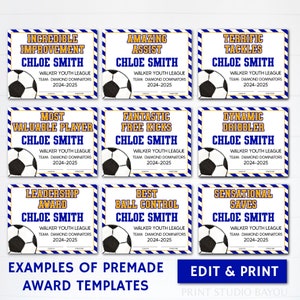 Printable Soccer Award Certificates, End of Season Awards, Team Banquet ...