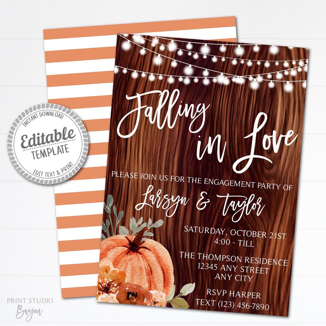 Printable Falling in Love Engagement Party Invitation, Editable Falling ...