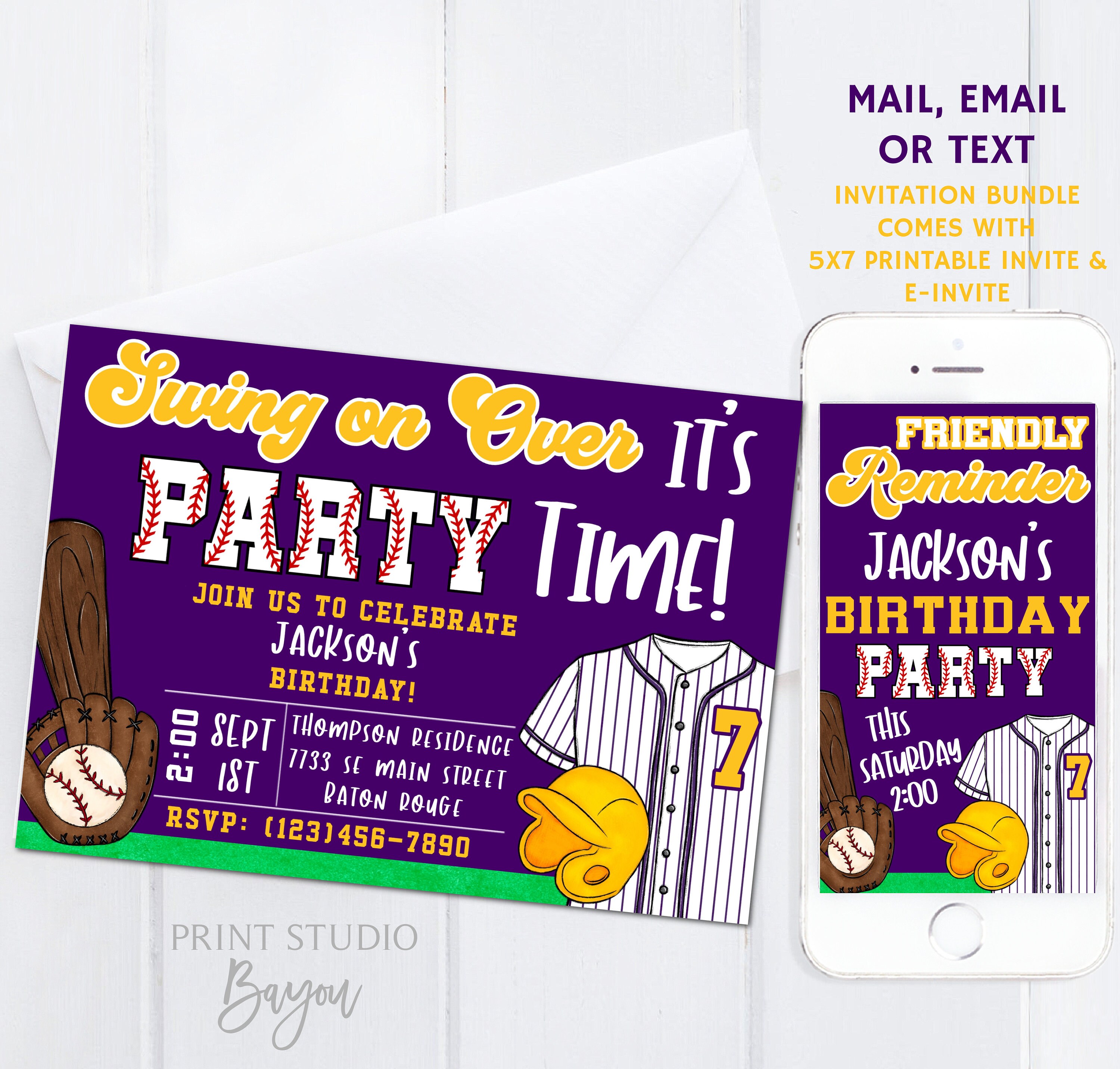 Printable Baseball Birthday Party Invitation, Baseball Birthday Party E ...