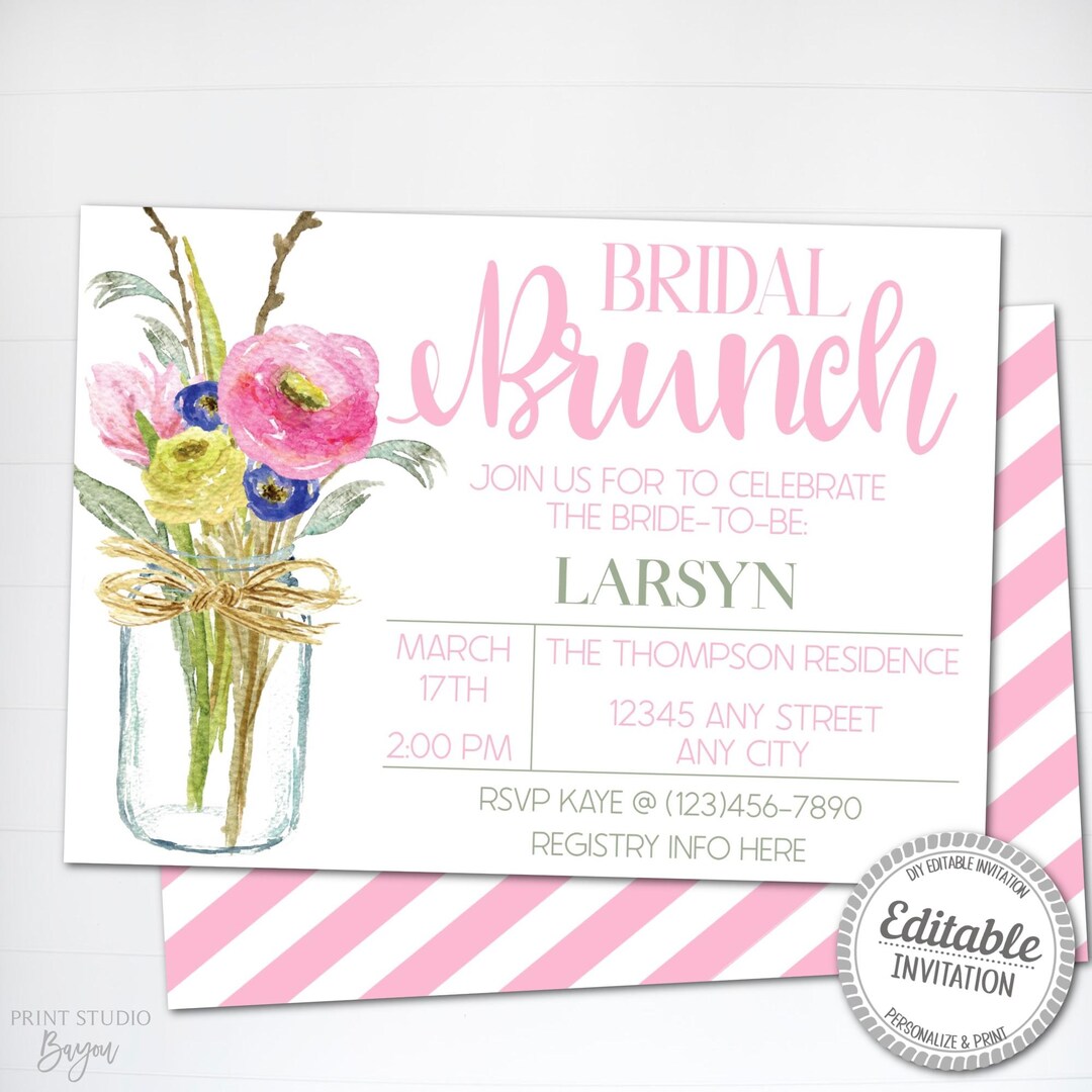 Printable Spring Bridal Shower Invitation, Editable Summer Floral ...