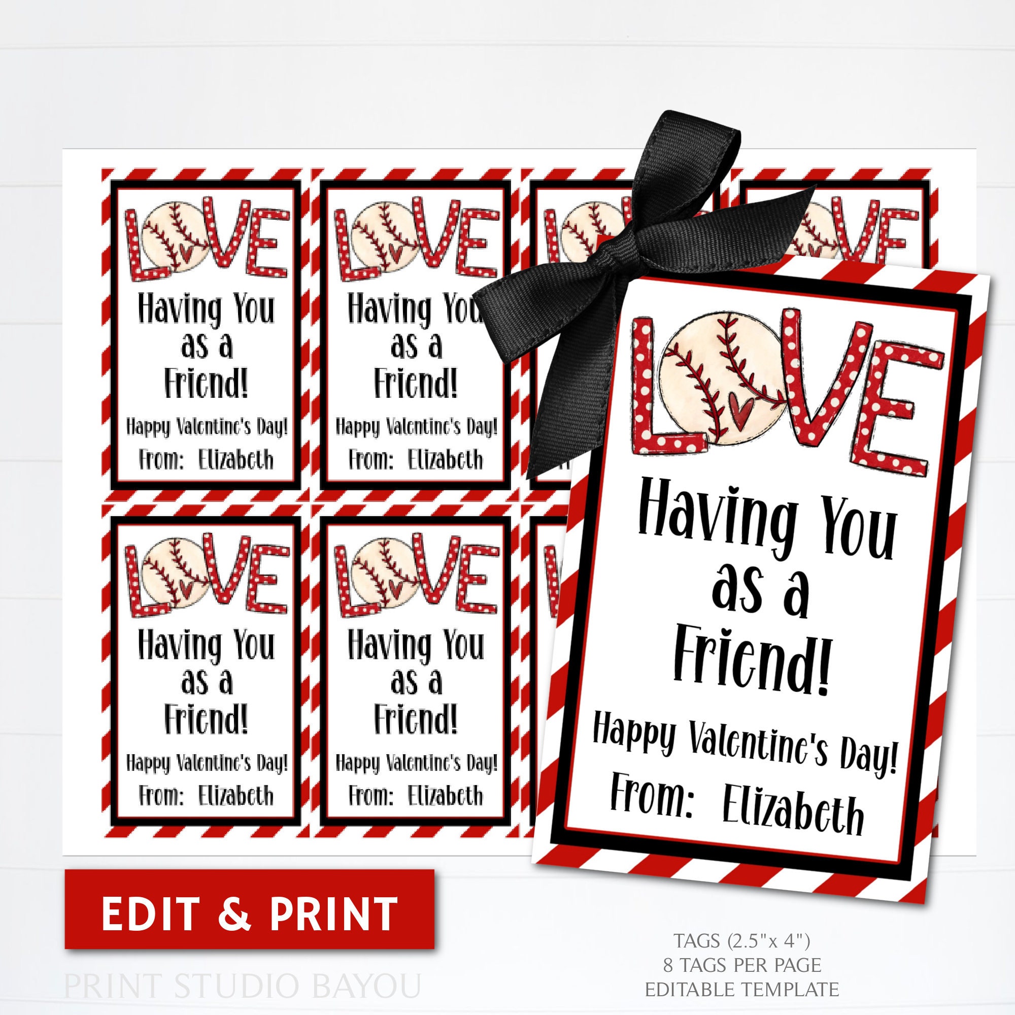 Printable Baseball Valentine Gift Tags, Baseball Valentine Card ...