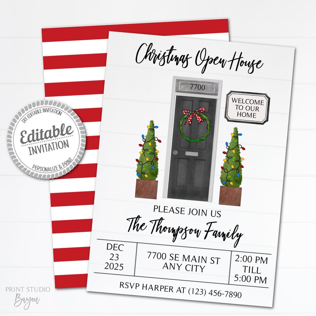 Printable Christmas Open House Invitation, Holiday Party Invite ...