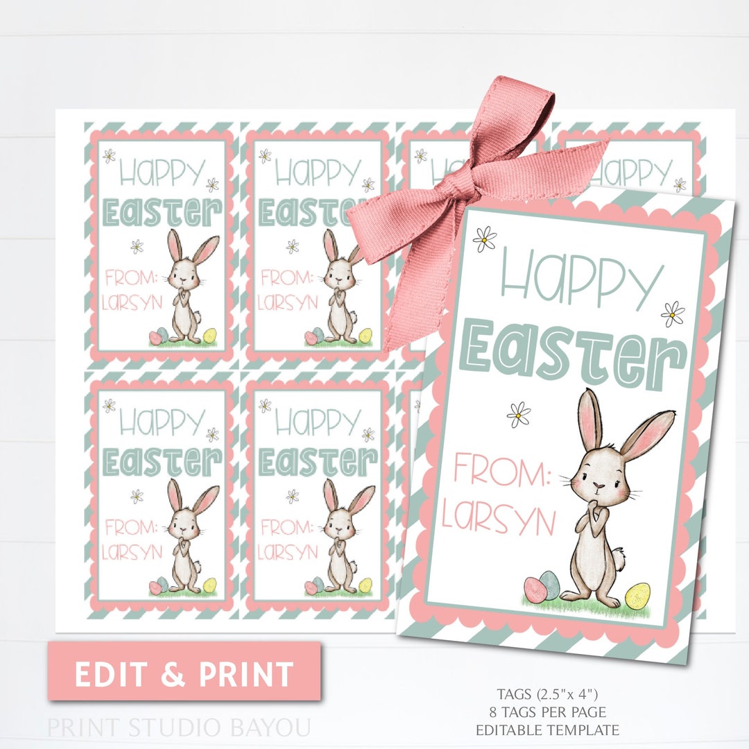 Easter Bunny Printable Treat Tags, Easter Goodie Bag Labels, Instant ...