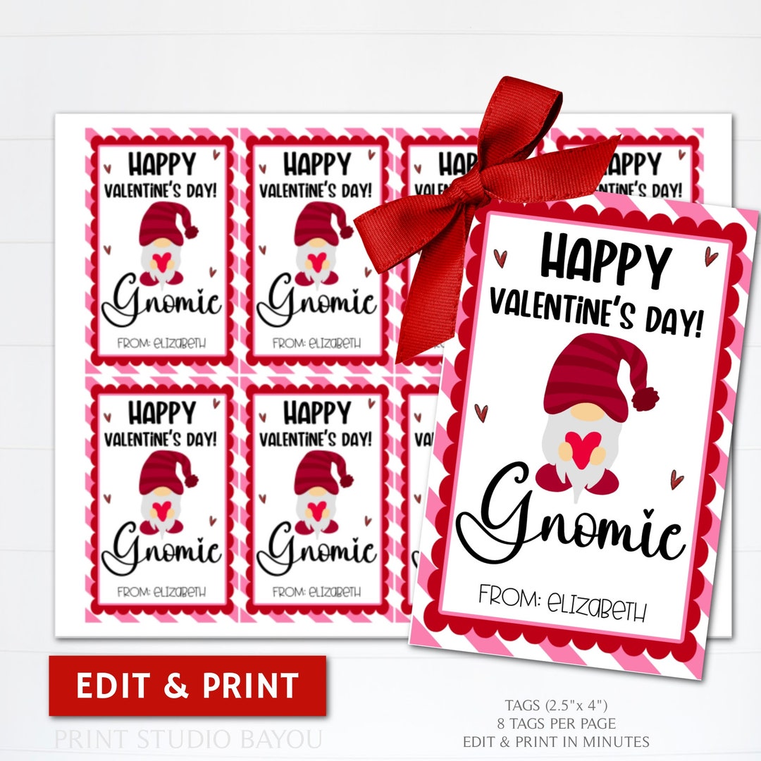 Printable Happy Valentine's Day Gnomie Favor Tags, Goody Bag Tags ...