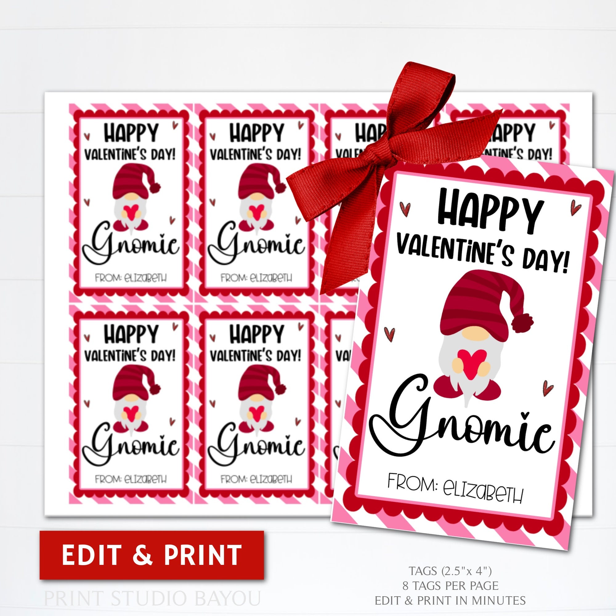 Printable Happy Valentine's Day Gnomie Favor Tags, Goody Bag Tags ...