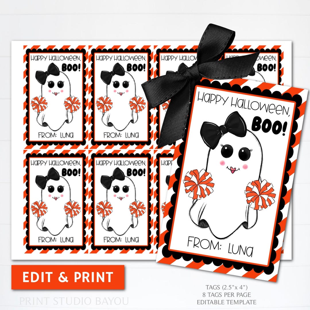 Printable Halloween Themed Cheer Gift Tags, Editable Cheer Themed ...