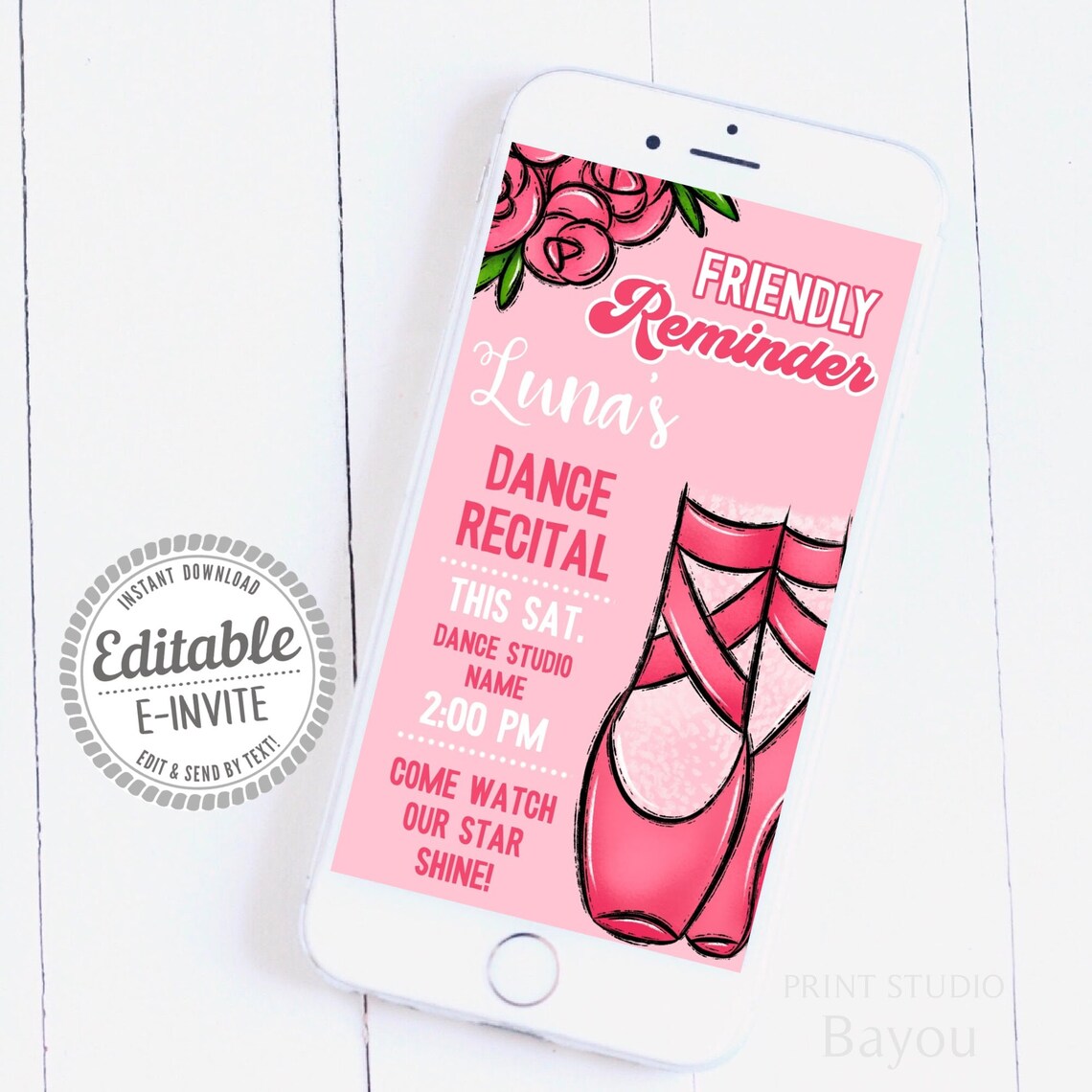 Ballet Recital Printable Invitation, Ballerina Birthday, Smartphone ...