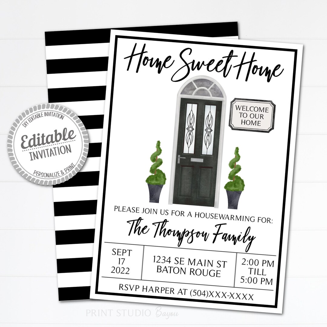 Printable Home Sweet Home Invitation, Editable Housewarming Party ...