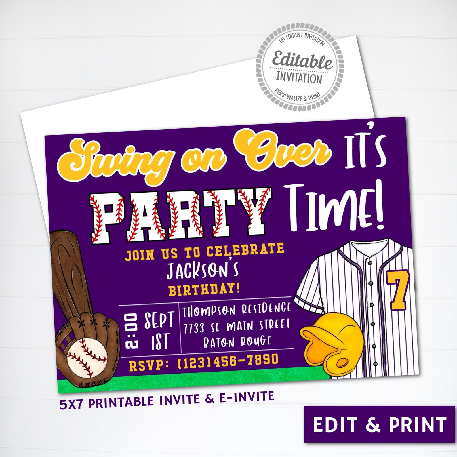 Printable Baseball Birthday Party Invitation, Baseball Birthday Party E ...