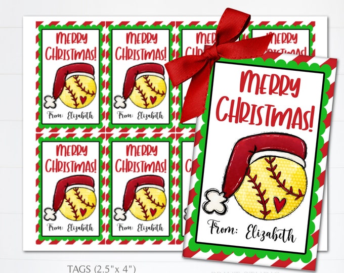 Softball Christmas Gift Tags, Softball Themed Tags, End of Season Gifts ...