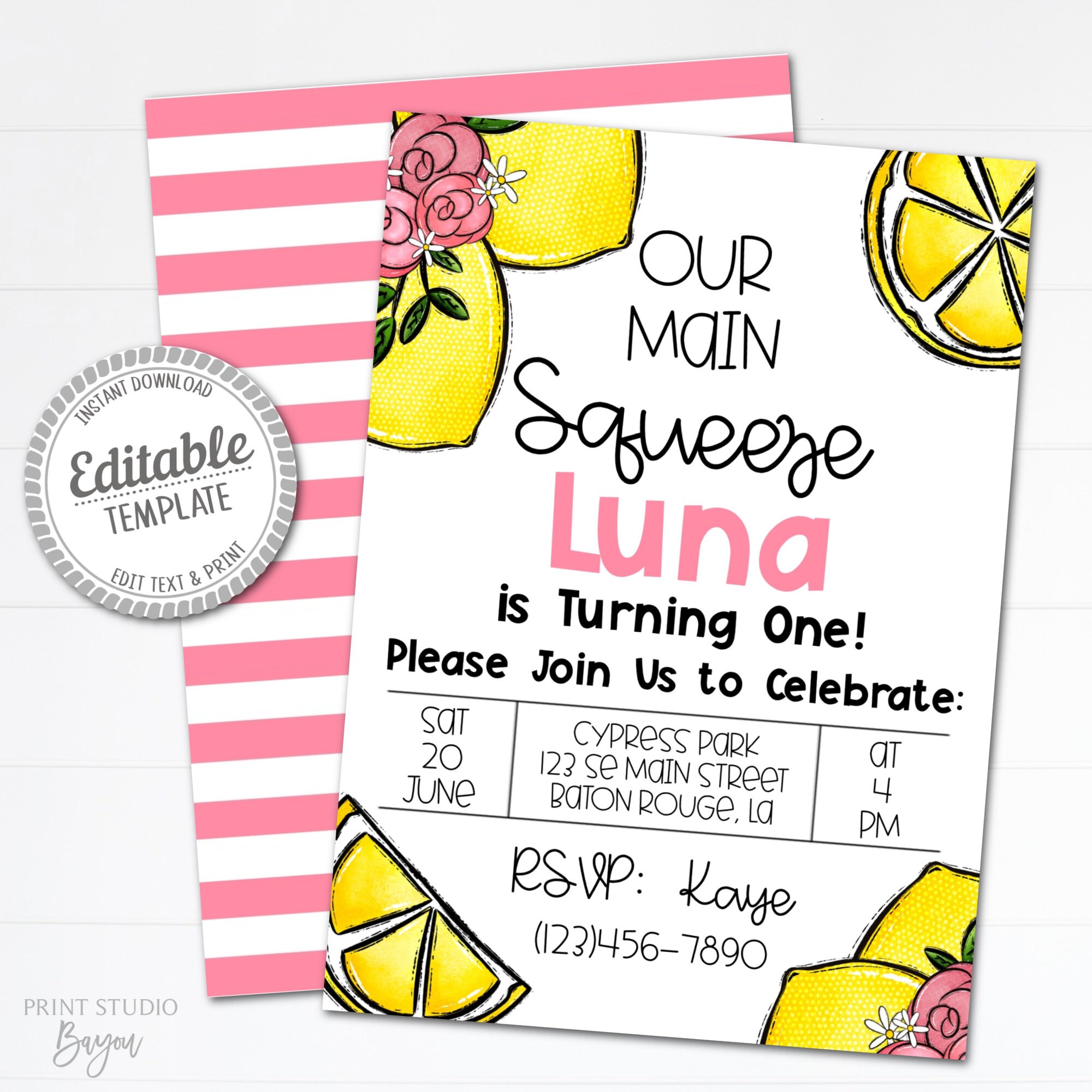 Our Main Squeeze Birthday Invite, Lemon Theme Birthday Party, Lemonade ...