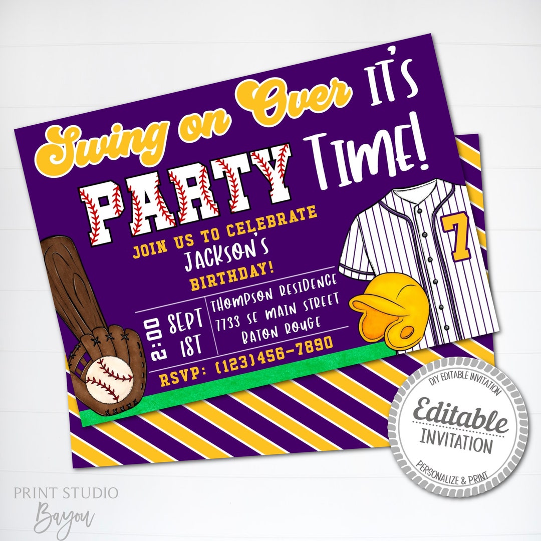 Printable Baseball Birthday Party Invitation, Baseball Birthday Party E ...