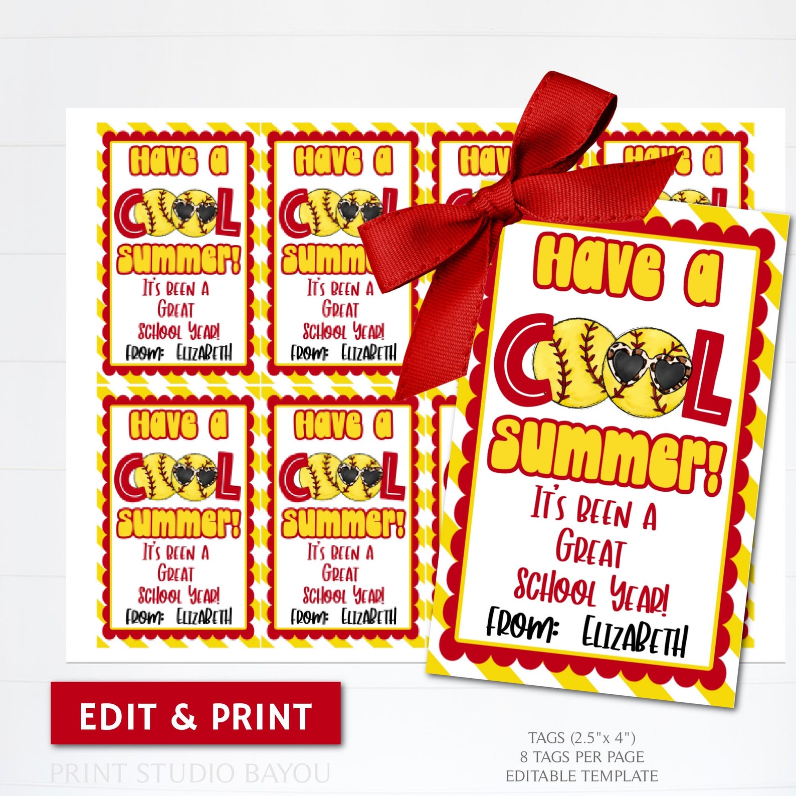 Printable Have a Cool Summer Softball Tags, Editable Softball End of ...