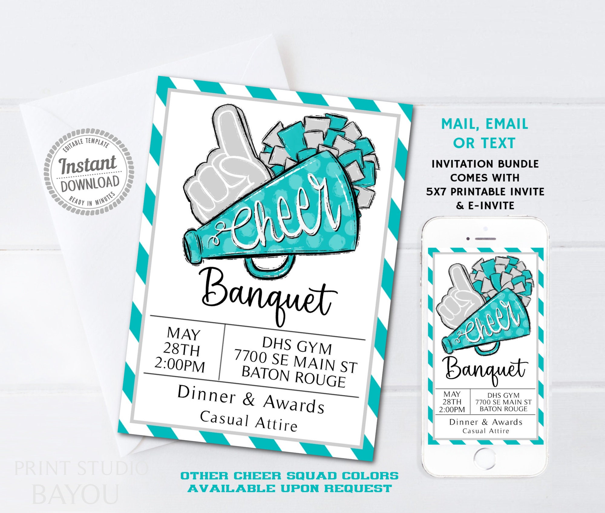 Printable End of Season Cheer Squad Banquet Invitation, End of Season ...