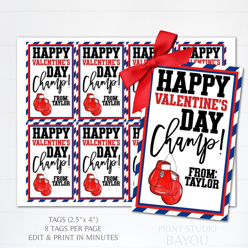 Boxing Valentine's Day Printable Treat Tags, Champ Goodie Bag Toppers ...
