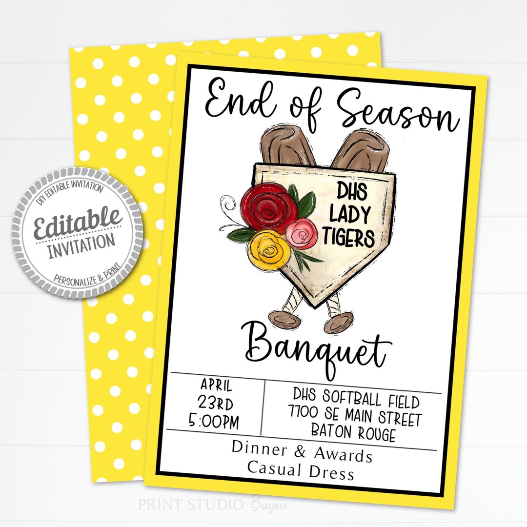 Printable Softball Banquet Invitation, End of Season Party Info ...