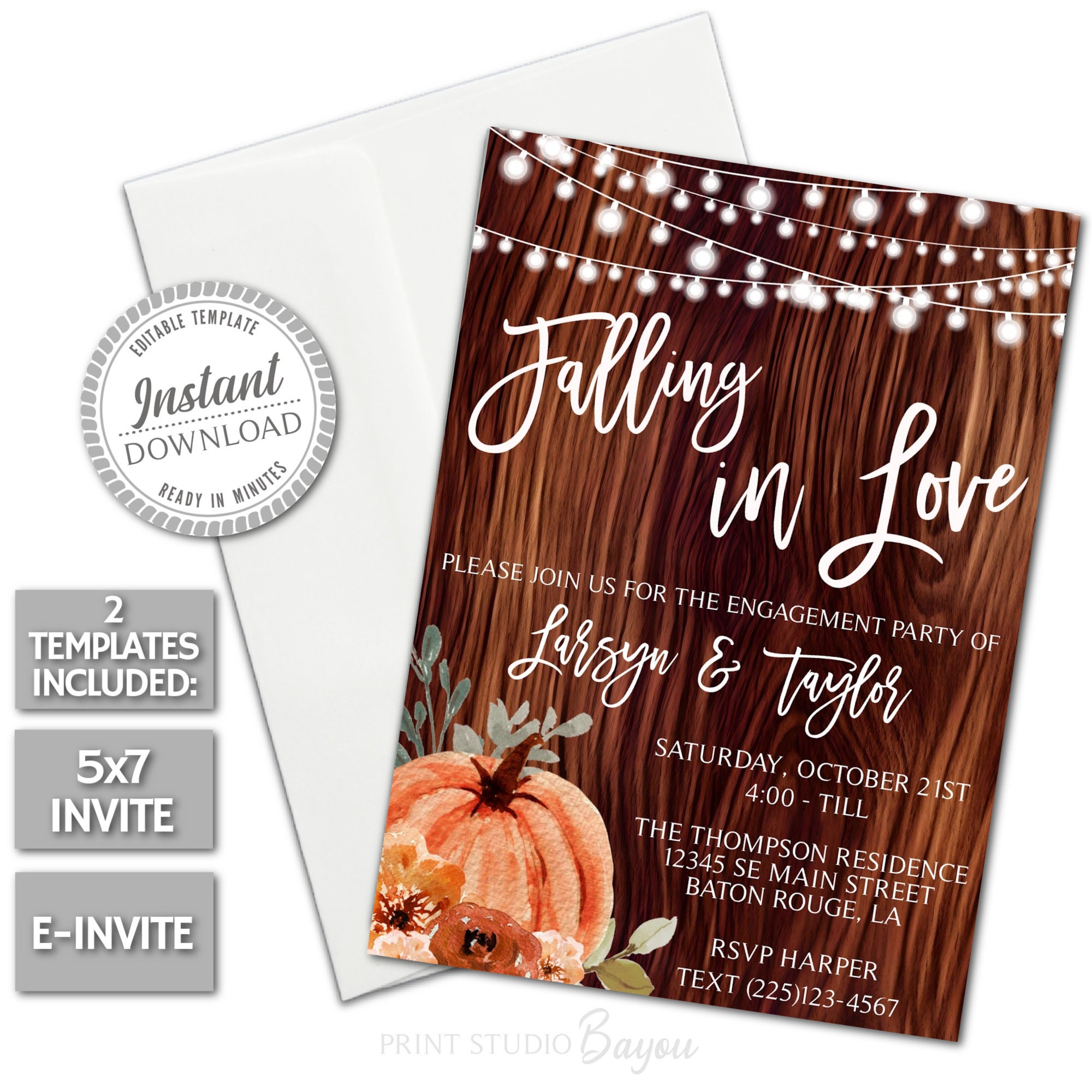 Printable Falling in Love Engagement Party Invitation, Editable Falling ...