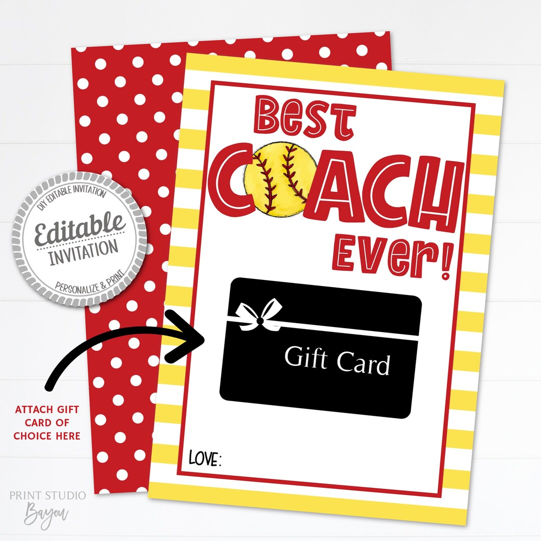 PRINTABLE Best Coach Gift Card Holder, Softball Coach Thank You Card ...