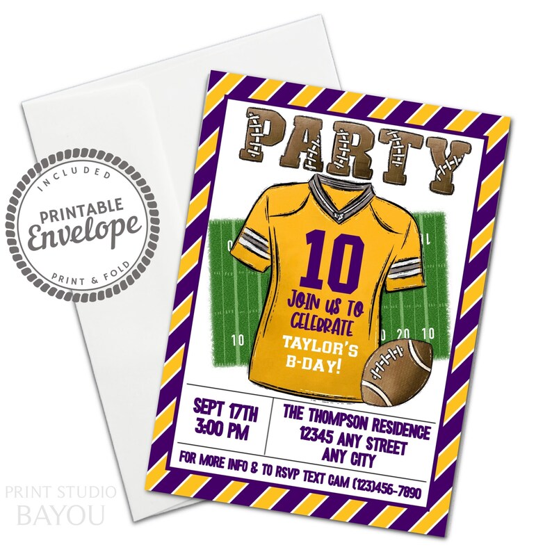 Football Birthday Invitation (purple & Gold), Printable, Editable ...