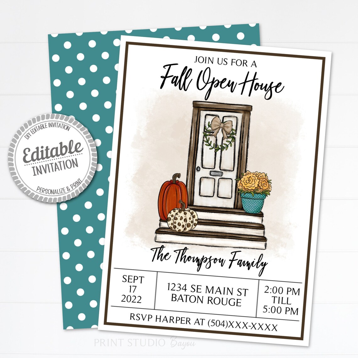 Printable Fall Open House Invitation, E-invite, Fall Housewarming ...