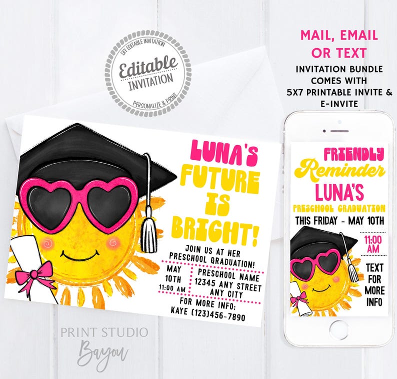 Printable Preschool Graduation Invitation, Kindergarten Grad, Editable ...