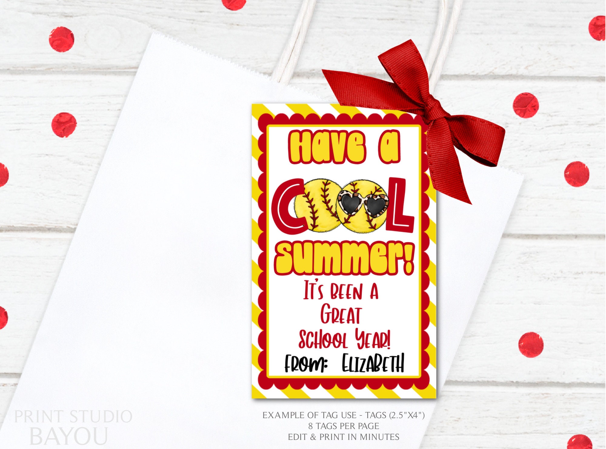 Printable Have a Cool Summer Softball Tags, Editable Softball End of ...