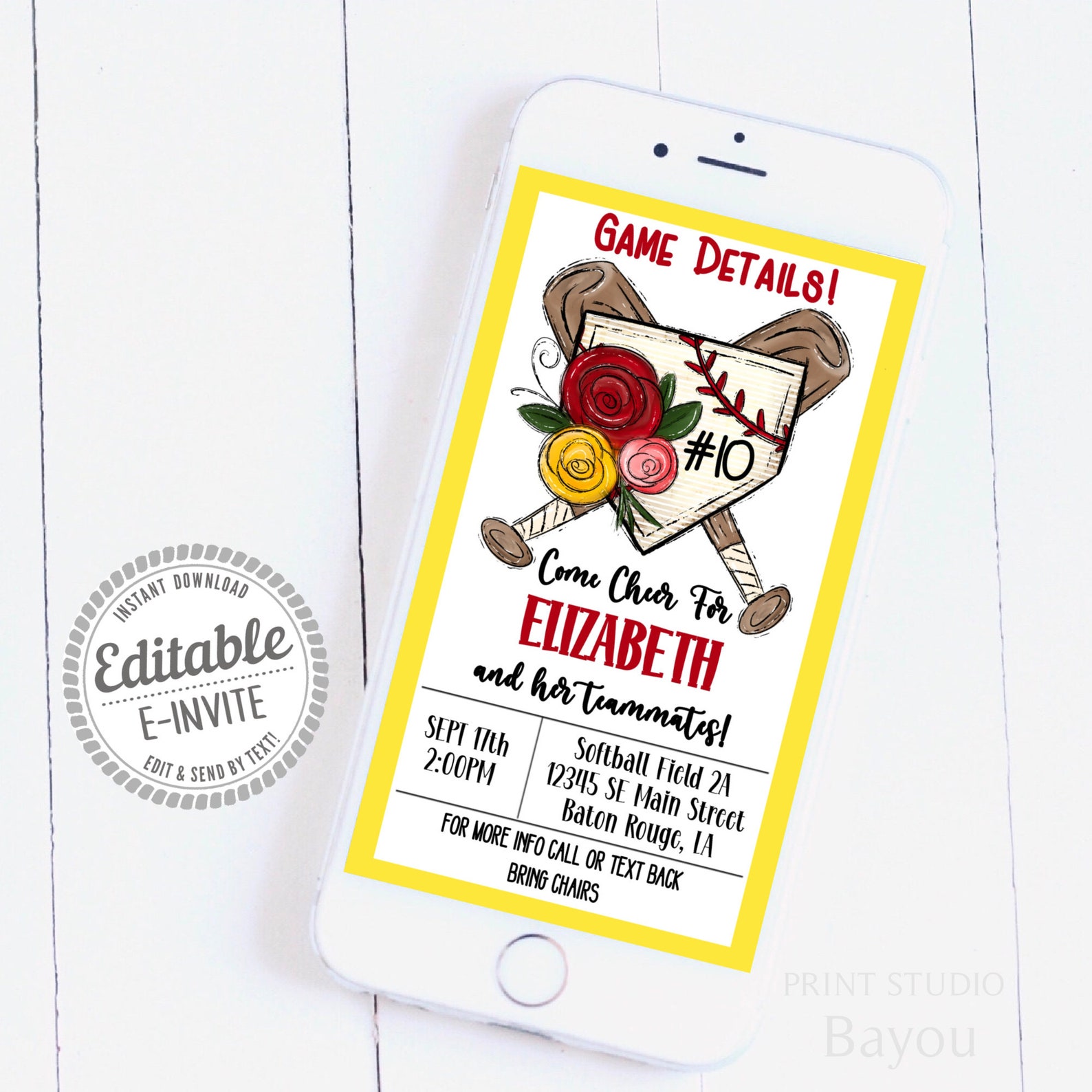 Softball Game Smartphone E-invite, Softball Game Details Text, Softball ...