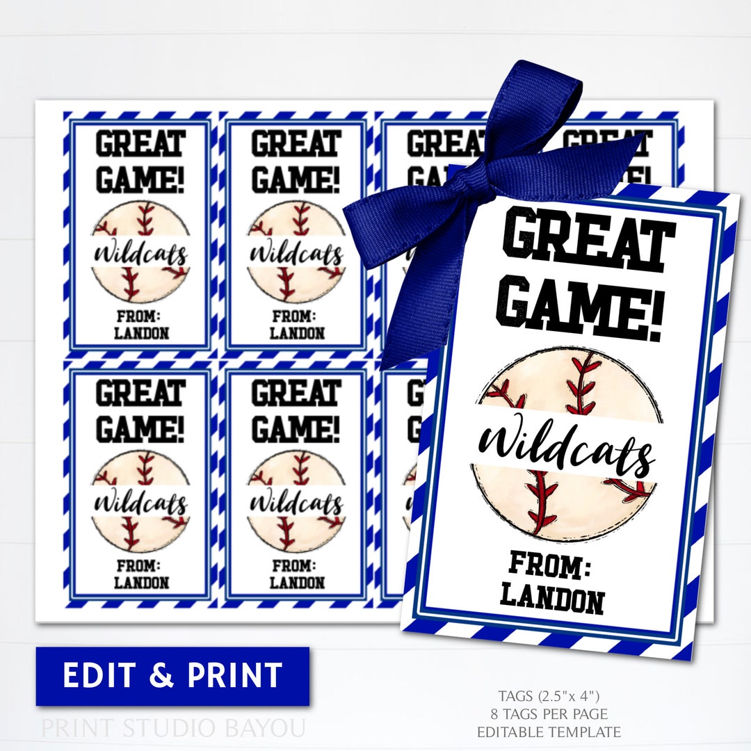 Printable Baseball Treat Tags: Editable Team Mascot Stickers (digital ...