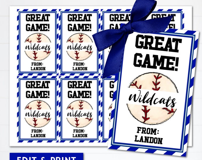 Printable Baseball Treat Tags: Editable Team Mascot Stickers (digital ...