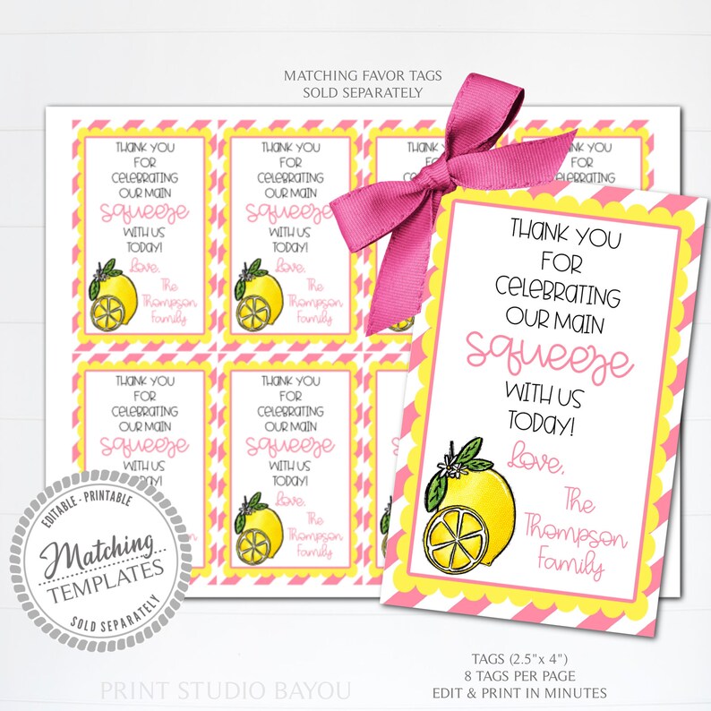 Our Main Squeeze Birthday Invite, Lemon Theme Birthday Party, Lemonade ...