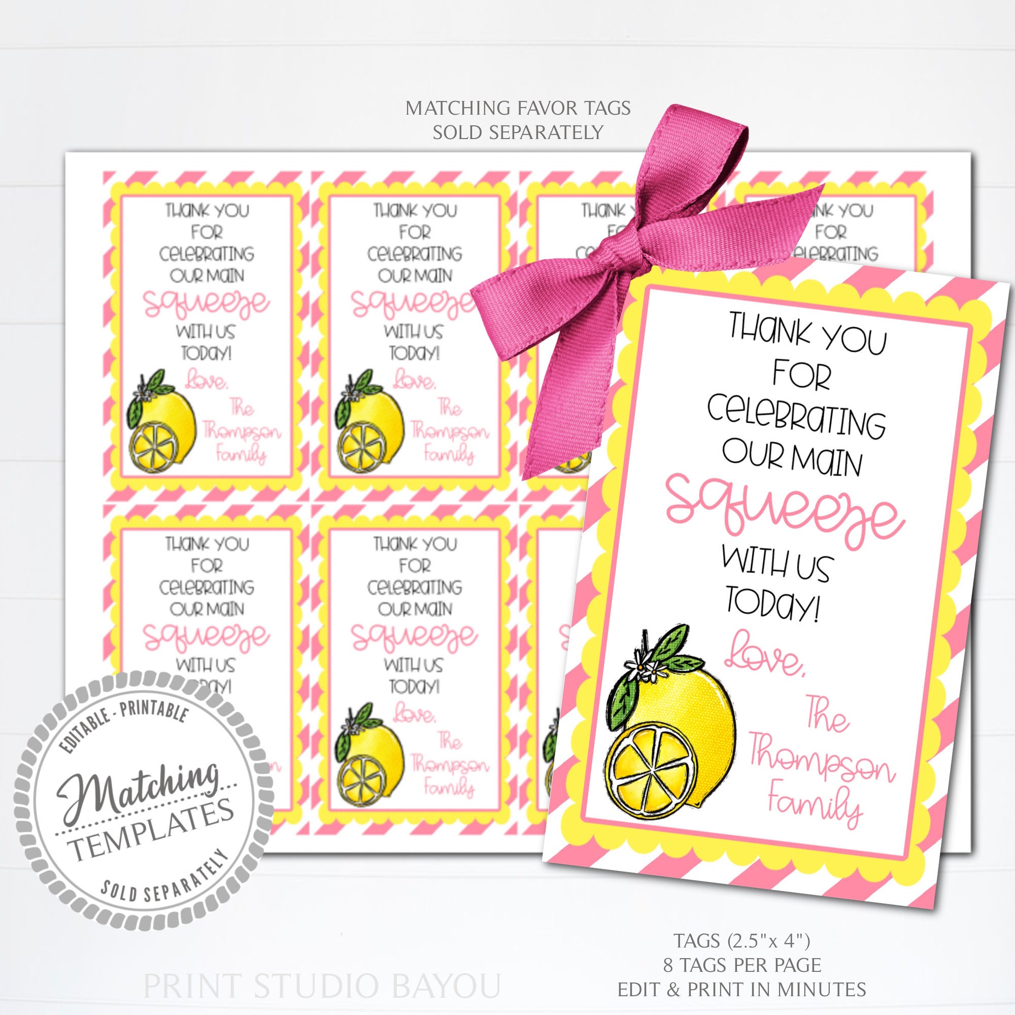 Our Main Squeeze Birthday Invite, Lemon Theme Birthday Party, Lemonade ...