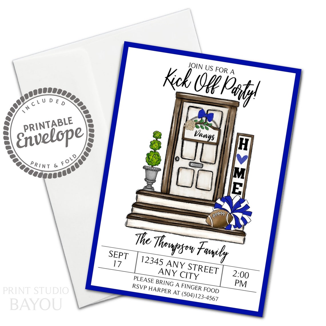 Printable Football Kick off Party Invitation, Blue and White, Editable ...